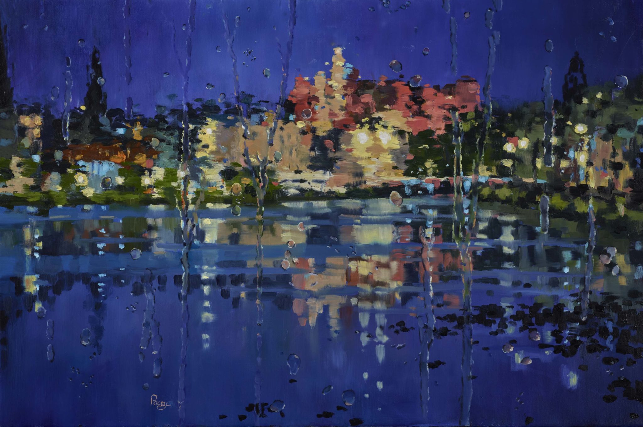 Oil Painting of a wet night in Inverness | Paul Pacey